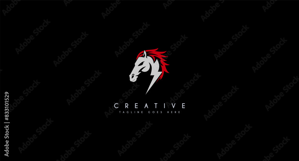 Horse with Lightning Bolt Logo design vector illustration for Fast Logo ...