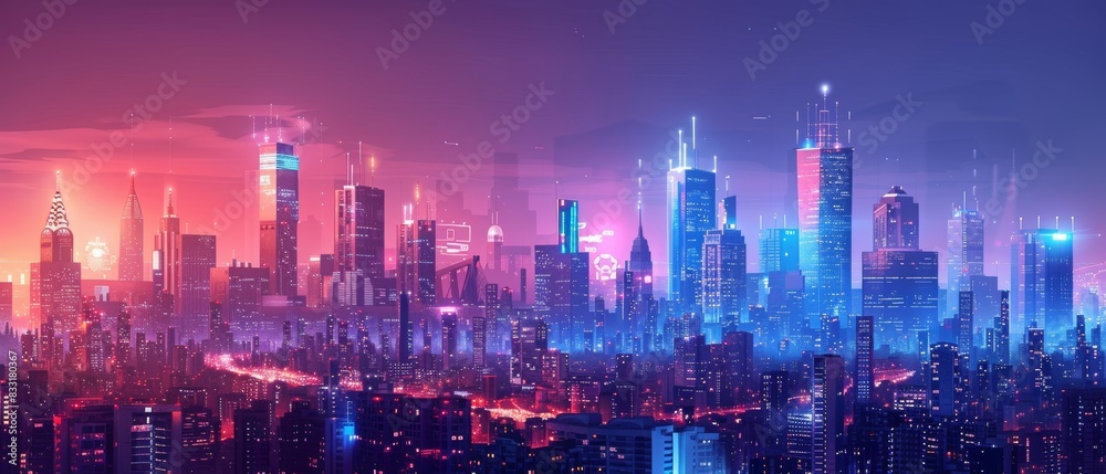 Smart city with autonomous public transport, digital network overlays ...