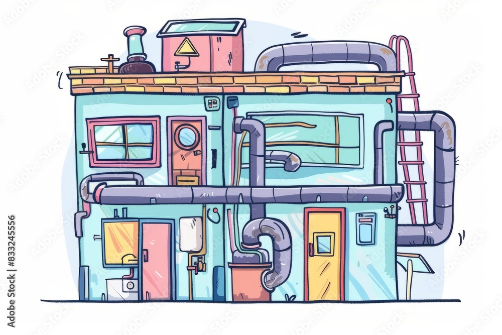 Cartoon cute doodles of a building with x-ray walls, revealing its ...