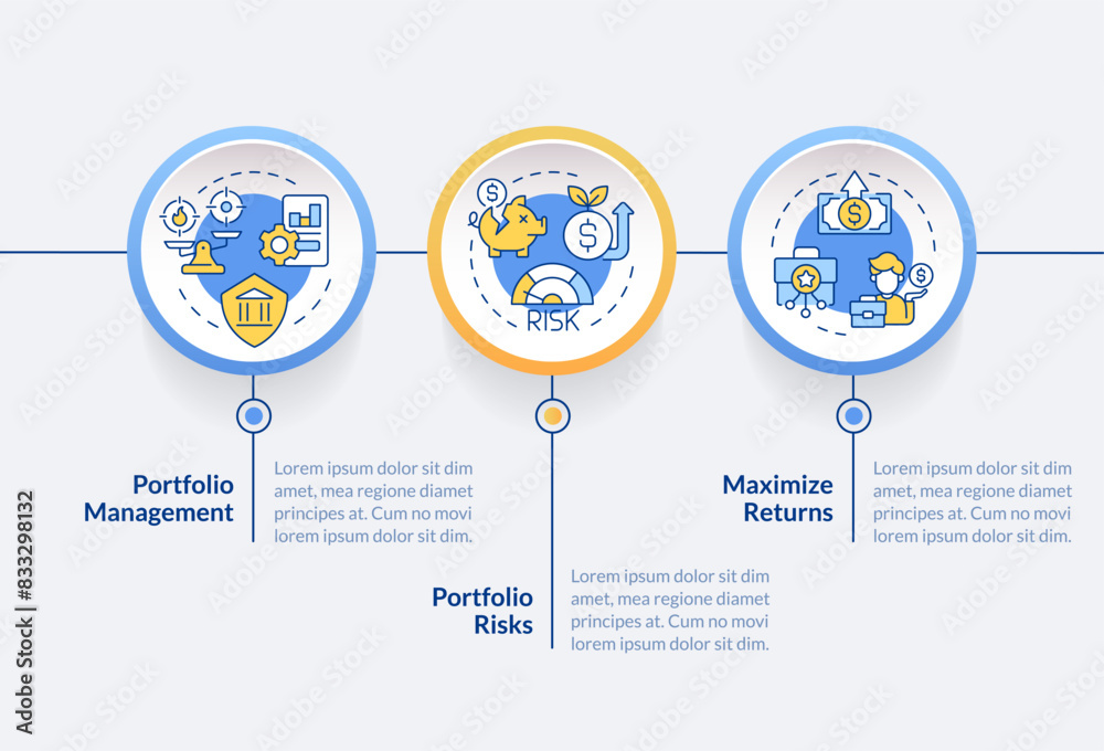 Portfolio organization benefits circle infographic template. Data ...