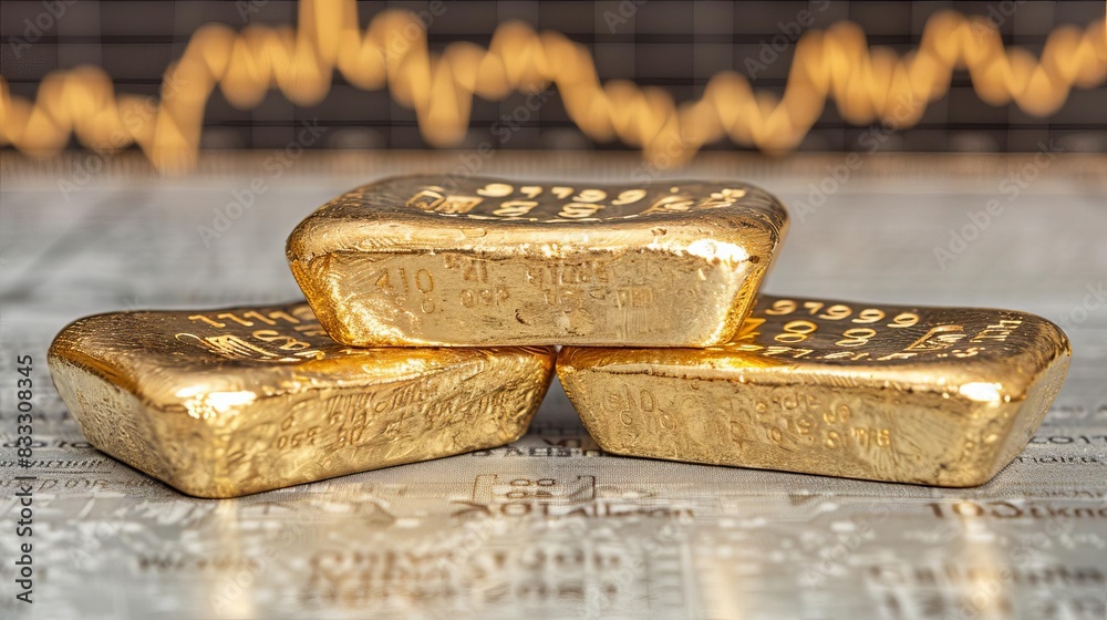Gold bars on charts, compliance tools, business indicators, financial ...
