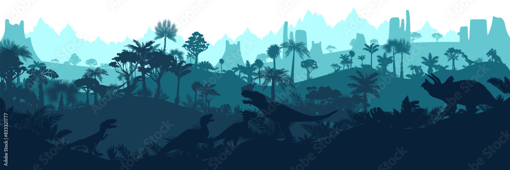 Dinosaur jungle background. Layered landscape with prehistoric ...