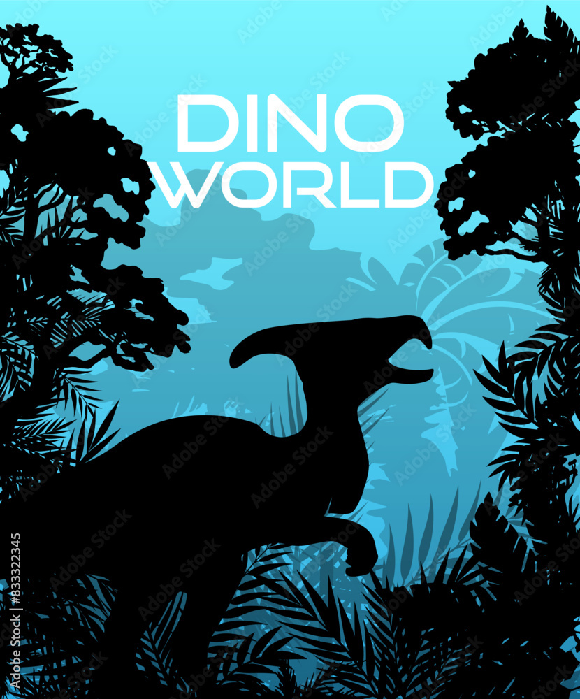 Dinosaur in jungle background. Layered landscape with prehistoric ...