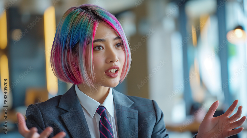 Foto de Stock Japanese tomboy with very short, smooth straight colorful ...