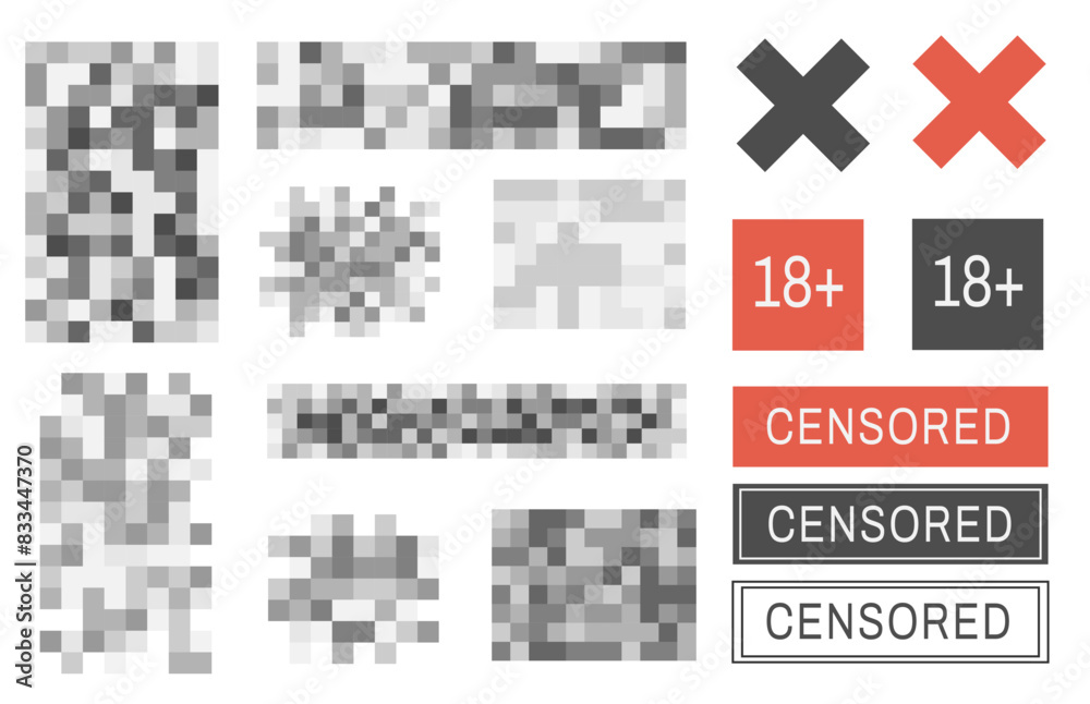 Censor blur checkered texture on transparent background. Black censor ...