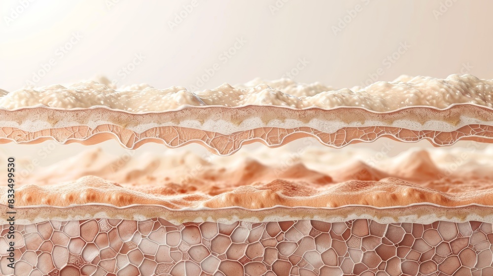 Cross-section of human skin with visible layers, including epidermis ...