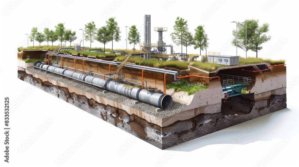 Technical cross-section of oil and gas pipelines Stock Illustration ...