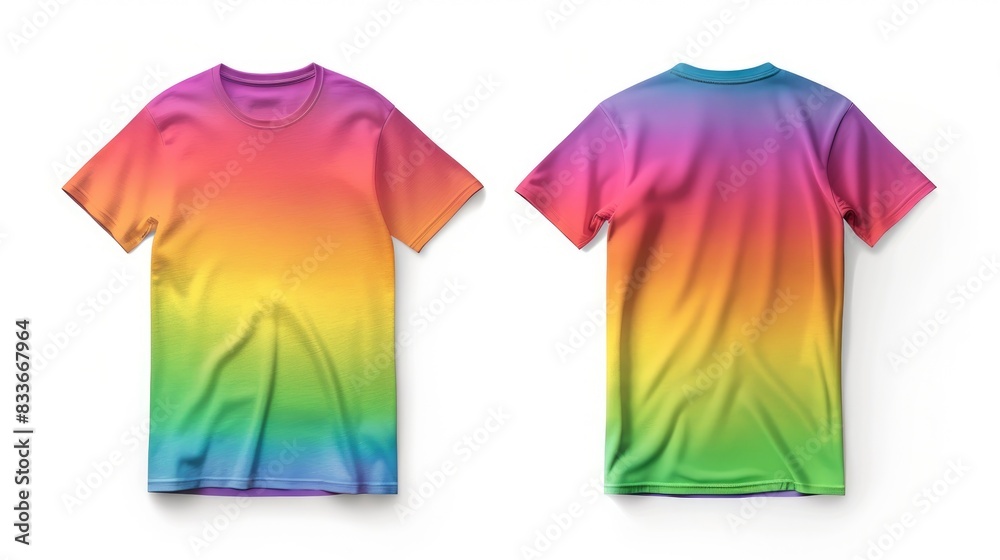 Plain colorful rainbow t-shirt front and back view for mockup in white ...