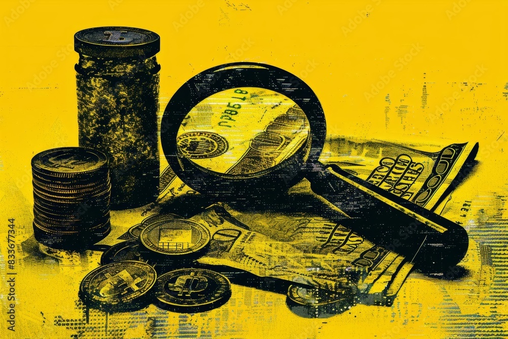 Clear soft mint green background with a 3D magnifying glass examining ...