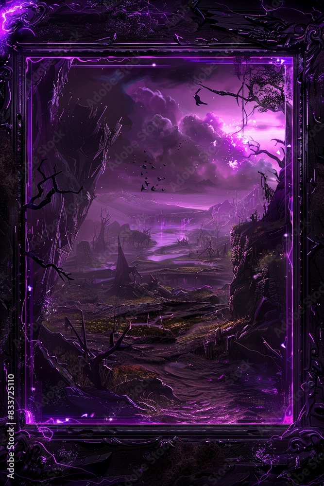 Mythical creatures roam a purple-hued fantasy land in this concept art ...