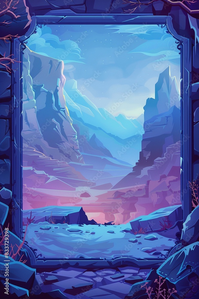 Dark and atmospheric fantasy game card background with a mythical blue ...