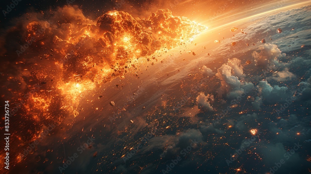 Apocalyptic scene depicting a catastrophic meteor impact on Earth with ...