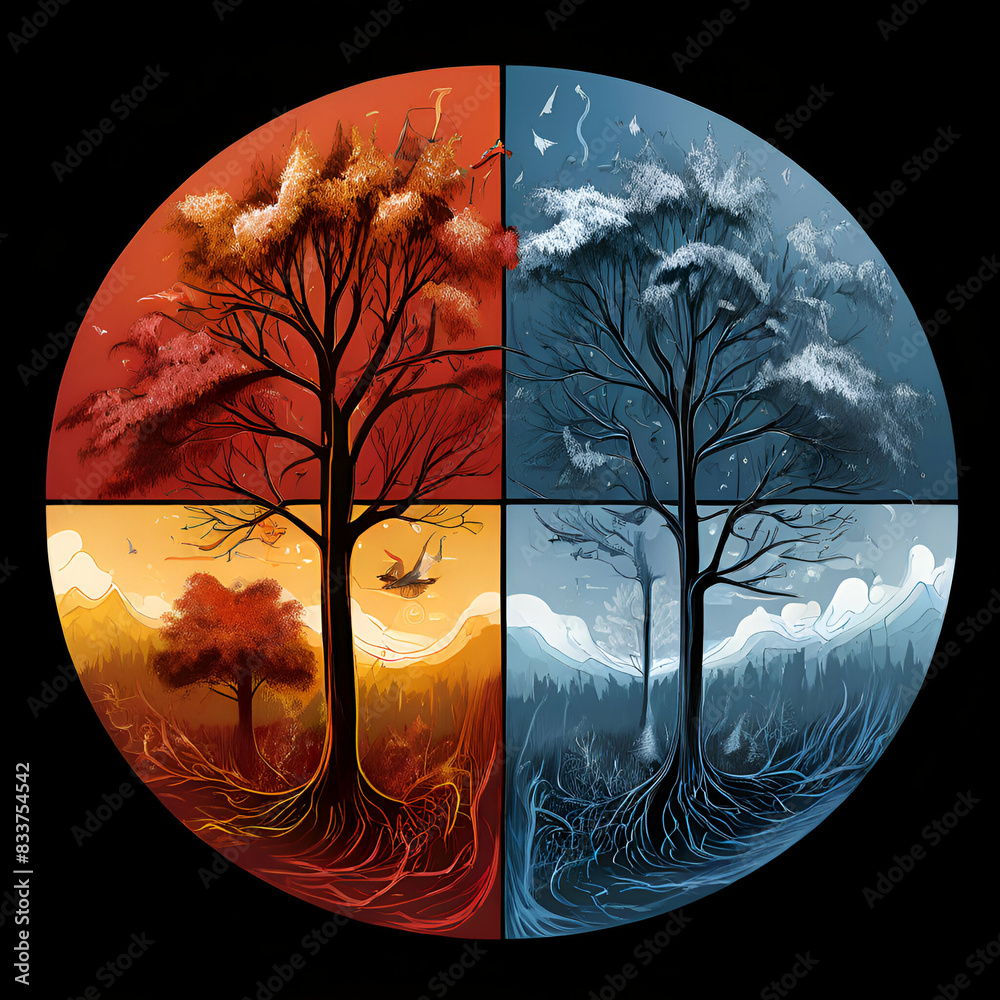 four seasons in Four seasons - spring, summer, autumn, winter. Art ...