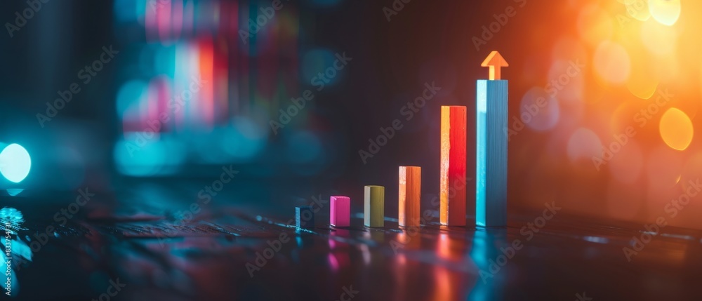 A vibrant, minimalistic design of a bar graph with ascending bars and a ...