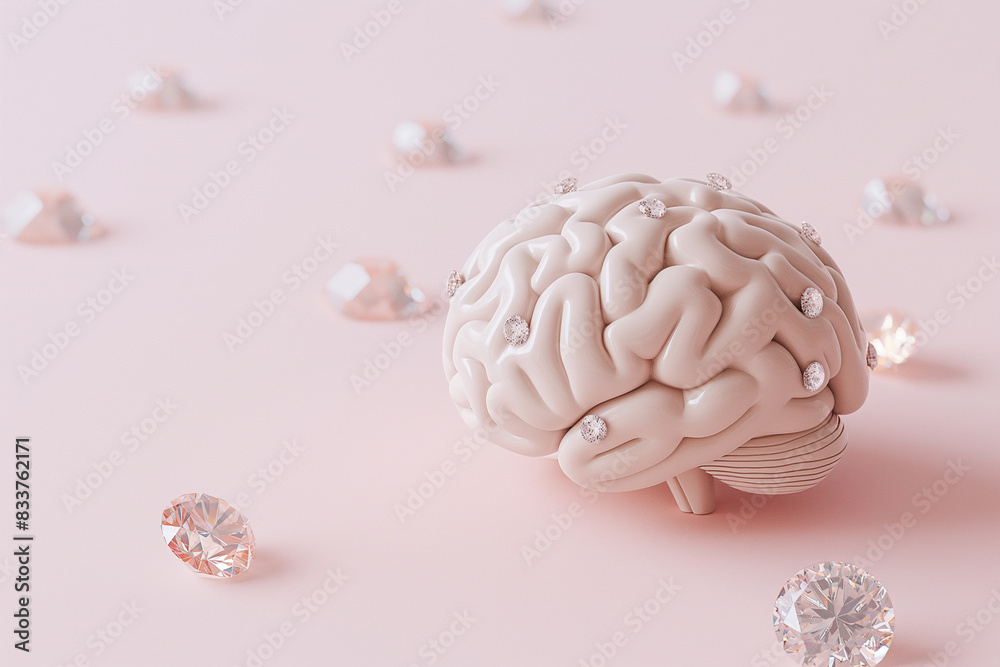 Human brain with diamonds. Symbol of creative thinking, brilliant mind ...