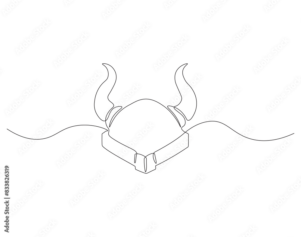 Continuous one line drawing of viking helmet. One line drawing ...