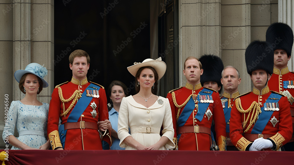 the pageantry of the Trooping the Colour ceremony, featuring soldiers ...