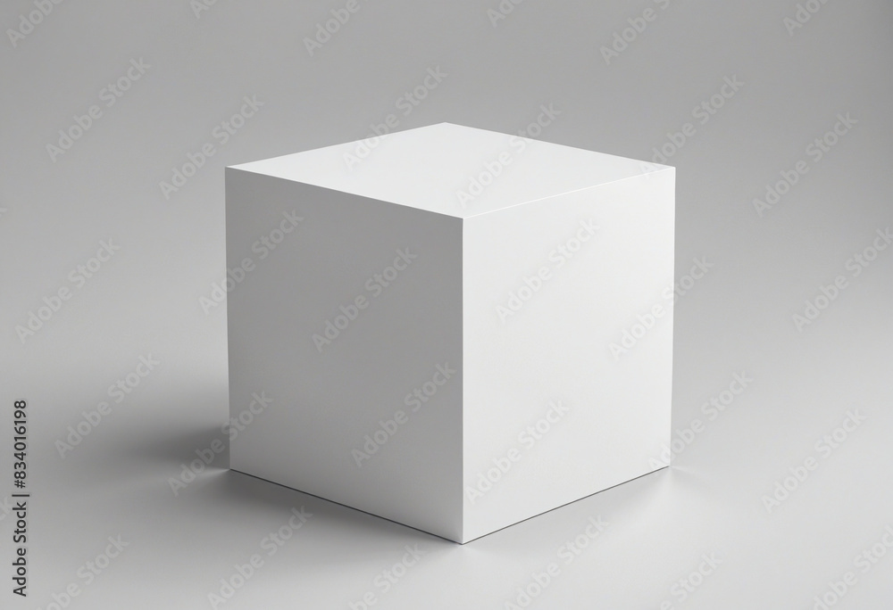 Minimalist geometric design featuring a white three-dimensional cube render with precision and ...