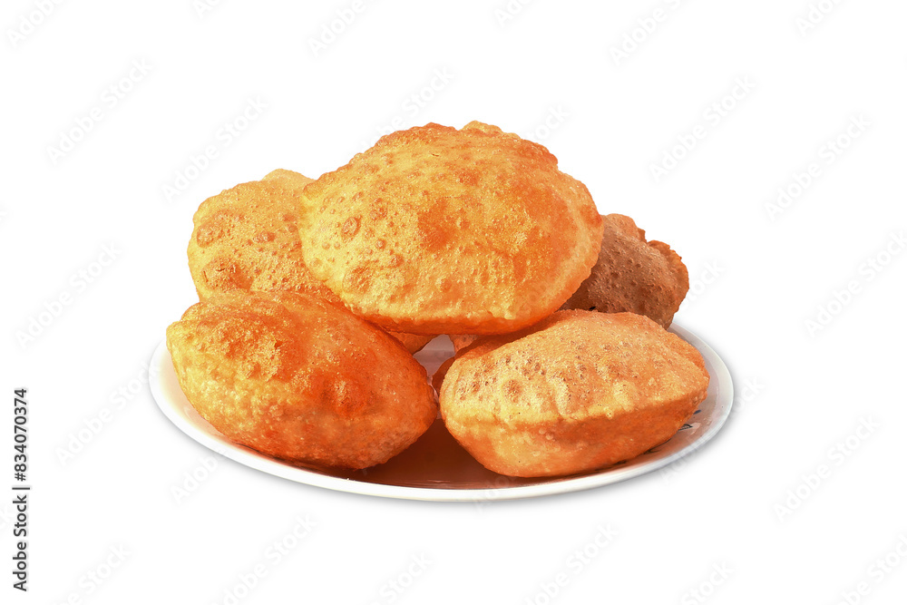 Photo Stock traditional indian gujarati food deep fried bread puri or ...