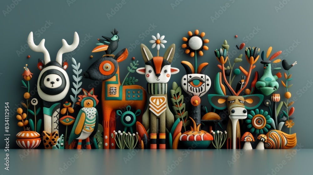 Artistic 3D illustration of Scandinavian folk art, with stylized ...