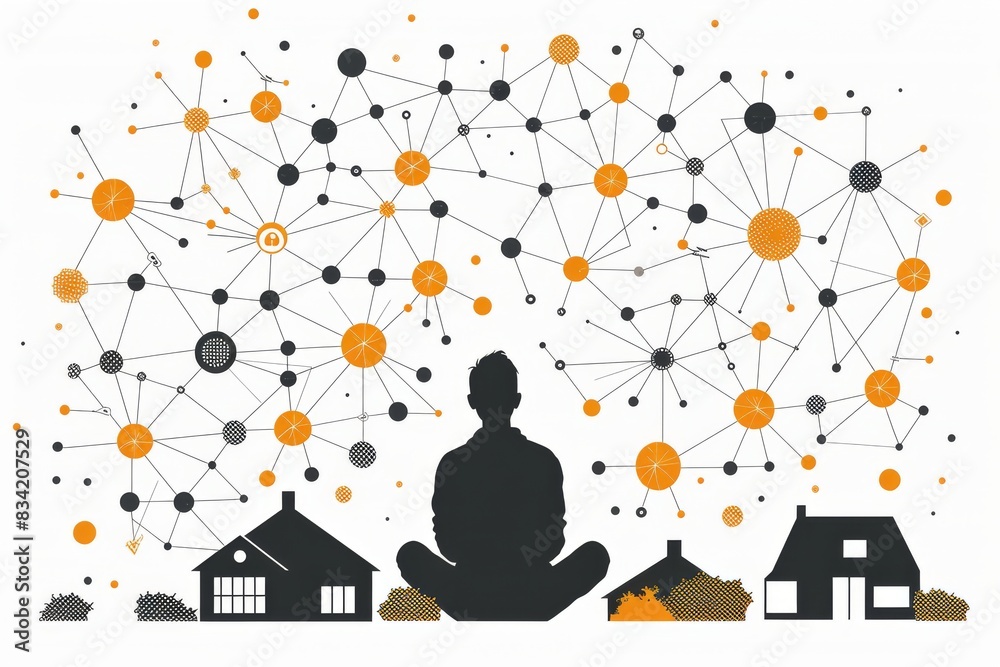 Conceptual network diagram with brain at center, representing complex ...