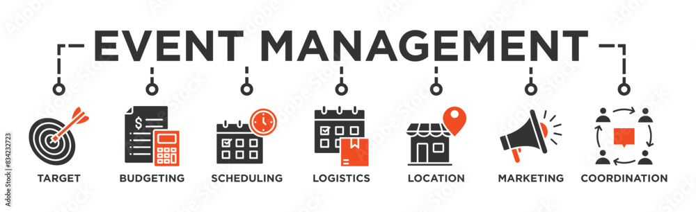Event management banner web icon vector illustration concept with icon ...