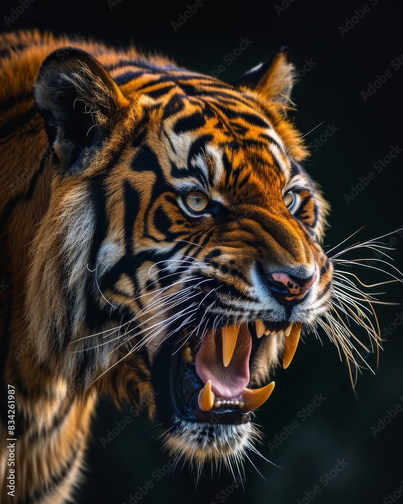 Mystic portrait of Indochinese Tiger, copy space on right side, Anger ...