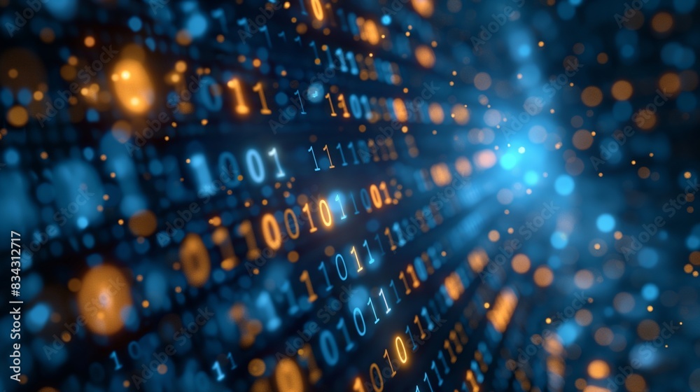 Futuristic Digital Binary Code Background with Glowing Lights and Bokeh Effect, Perfect for ...