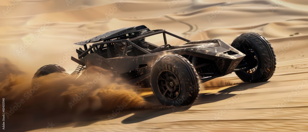 wallpaper of a buggy driving fast in sand dunes, very dynamic and ...