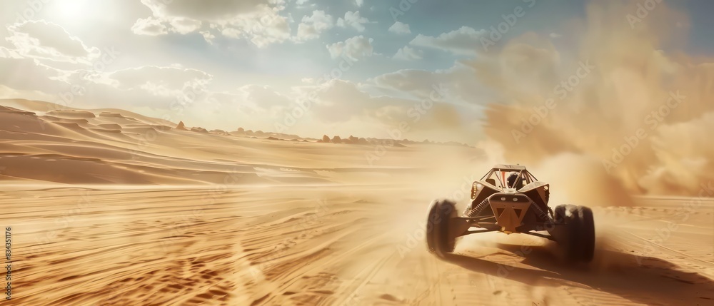 wallpaper of a buggy driving fast in sand dunes, very dynamic and ...