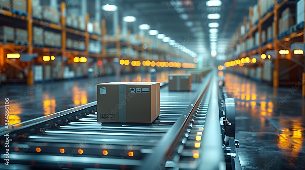 Automated Conveyor Belt in Warehouse. Warehouse with automated conveyor ...