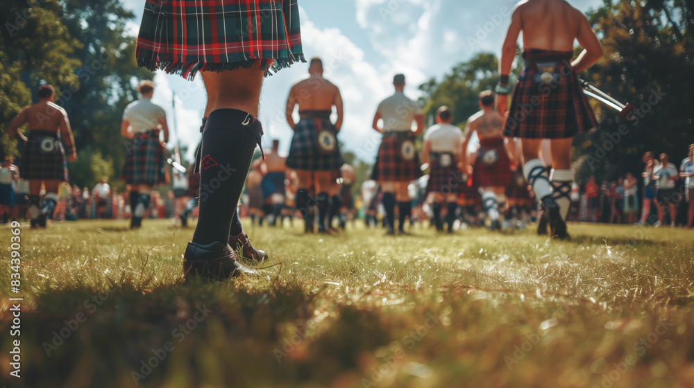Scottish Highland Games participants wearing traditional kilts ...