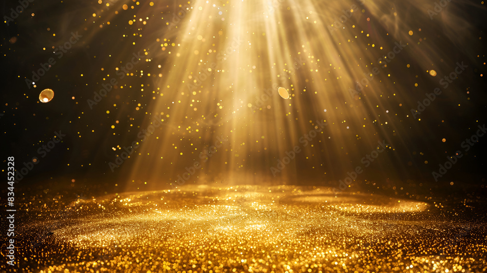 stage light and golden glitter lights on floor abstract gold background ...