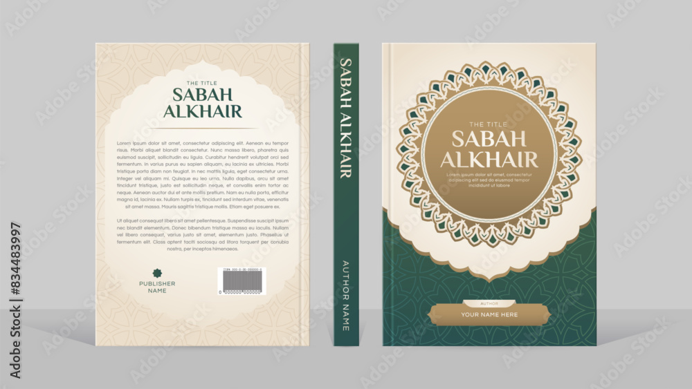 Islamic Book Cover Template Design with Arabesque Arabic Pattern and ...