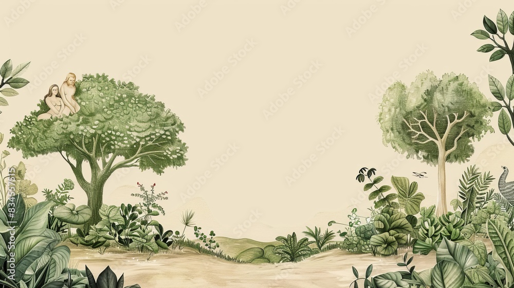 Biblical Illustration of Genesis 2: Serene Garden of Eden, Lush ...