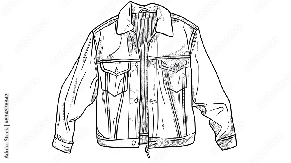 Drop Shoulder Zip Up Denim Jacket Fashion Flat Sketch Vector ...