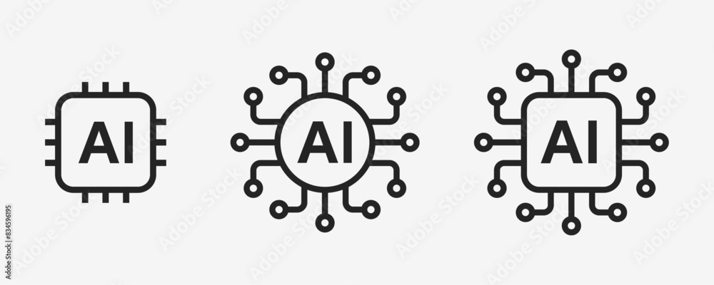 Artificial intelligence AI processor chip vector icon symbol. AI system icon illustration vector ...