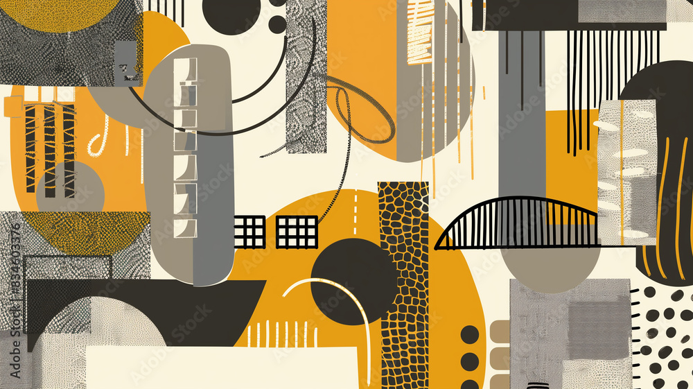 geometric abstract art piece using soft tones and a variety of shapes ...