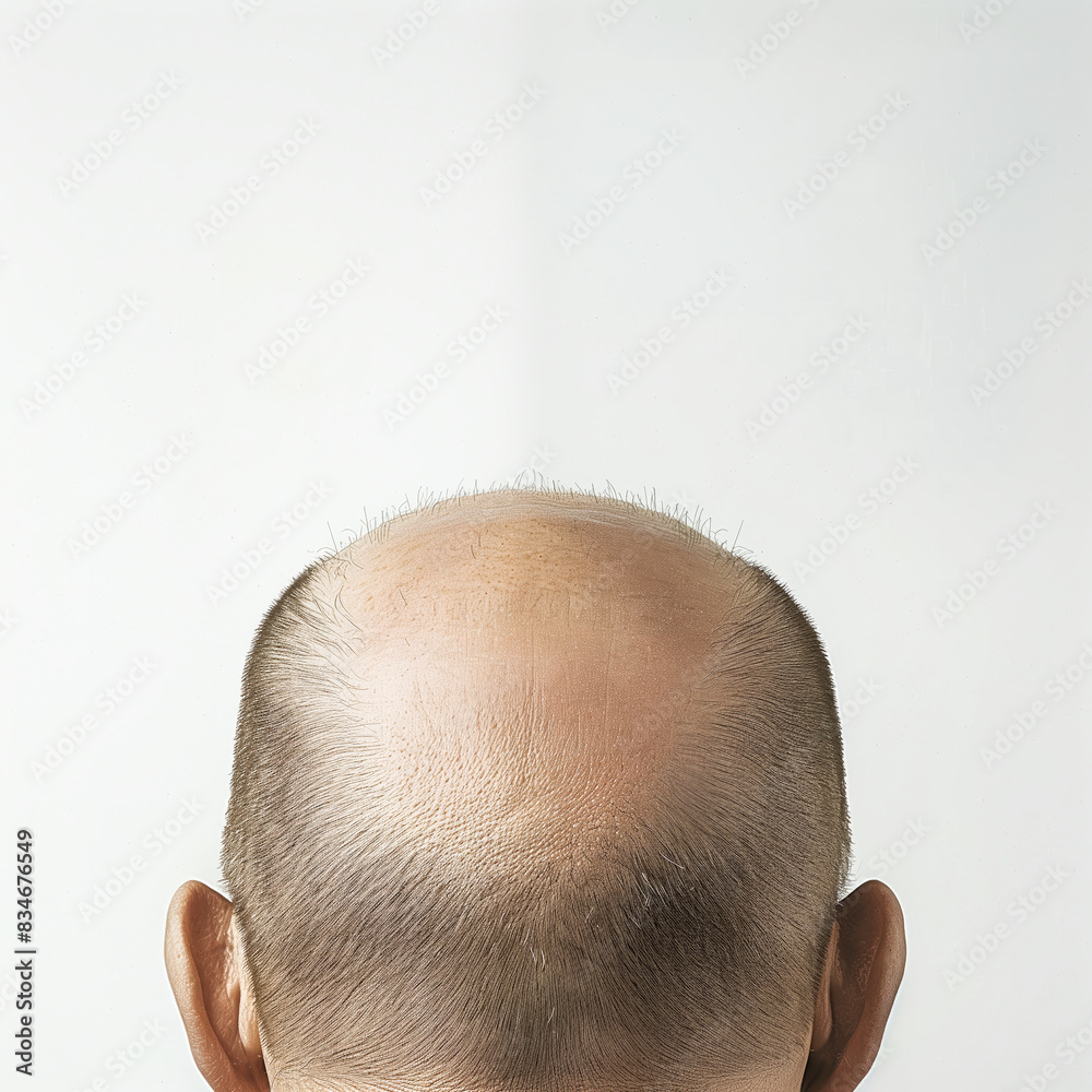 Bald and hair, male, comparison image on white background, highlighting ...