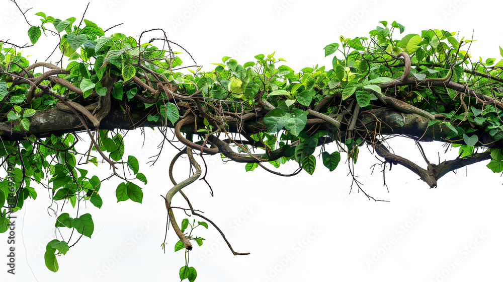 Messy jungle vines liana plant climbing hanging on jungle tree trunk ...