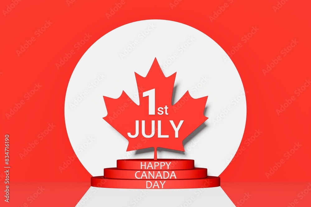 Happy Canada day podium with maple leaf and 1st of July lettering ...