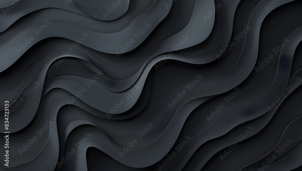 Black Abstract Background With A 3d Paper Cut Wave Pattern Shape In A 2d Flat Illustration