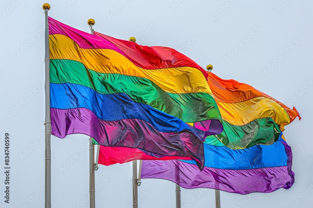 Pride flags proudly displayed in an energetic city march, echoing the ...