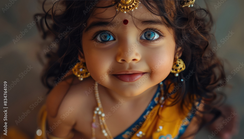 cute indian girl dressed as lord krishna Stock Photo | Adobe Stock
