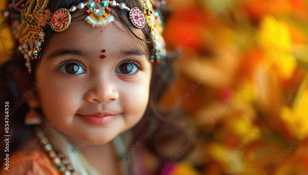 cute indian girl dressed as lord krishna Stock Photo | Adobe Stock