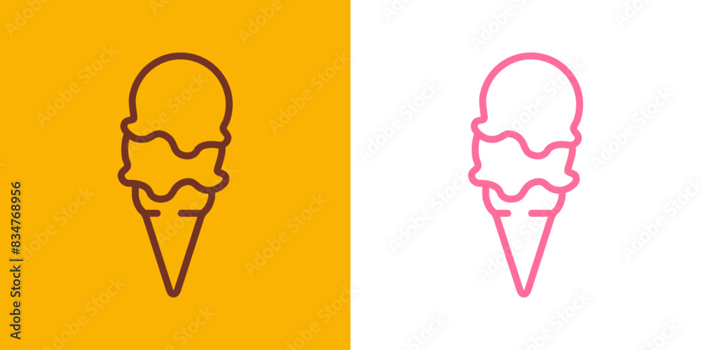 Logo ice cream. Silueta con líneas de cono de waffle con 2 bolas de ...