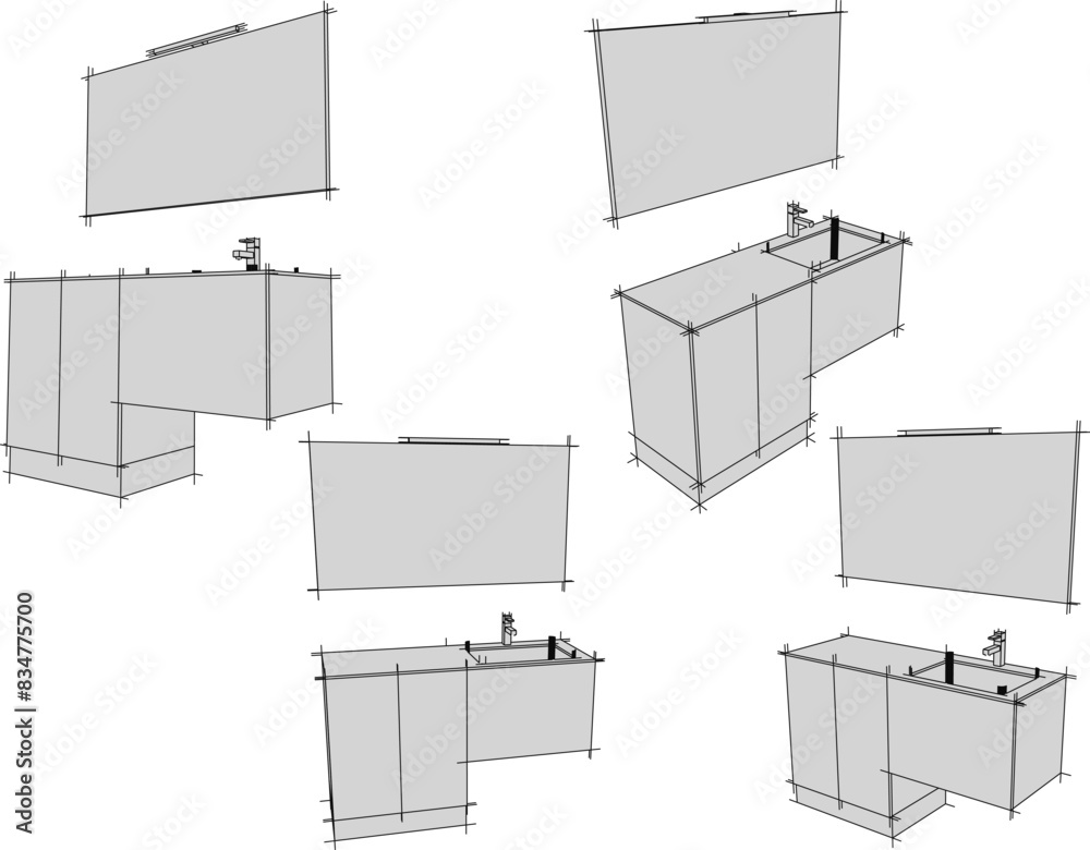 Hand washing sink furniture design drawing vector illustration sketch ...
