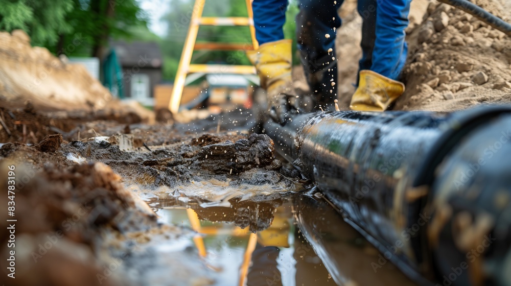 The process of repairing, dismantling a drain or drain pipe in a dug ...