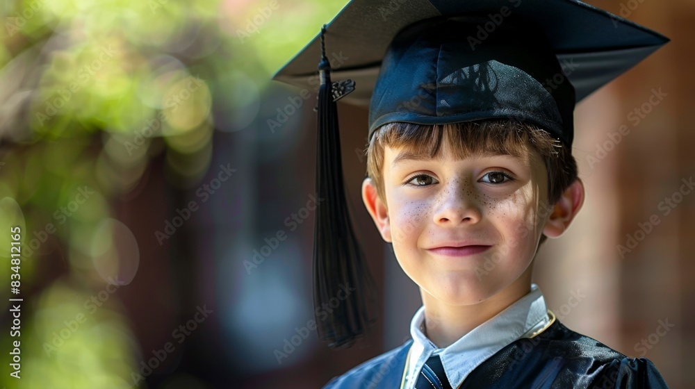 Kindergarten Graduation: Happy Boy in Cap and Gown, Celebrating ...