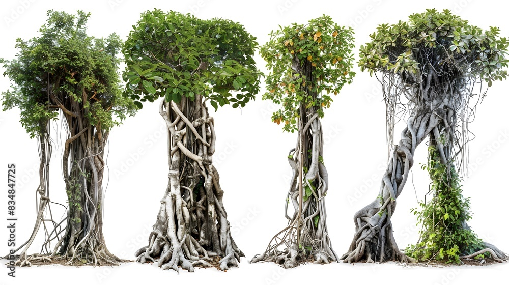 banyan trees five different image Stock Illustration | Adobe Stock